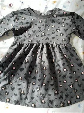 Dresses | George Brand Grey Heart Print Long Sleeve Dress With Pink ...